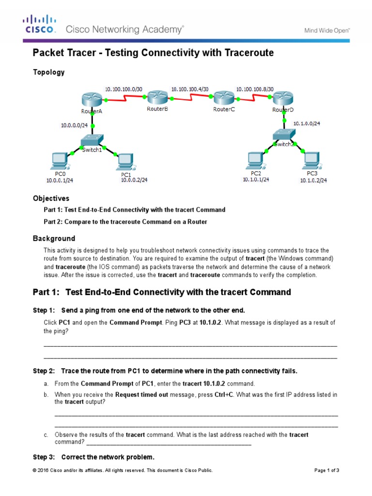 11.3.2.2 Packet Tracer - Test Connectivity With Traceroute | PDF ...