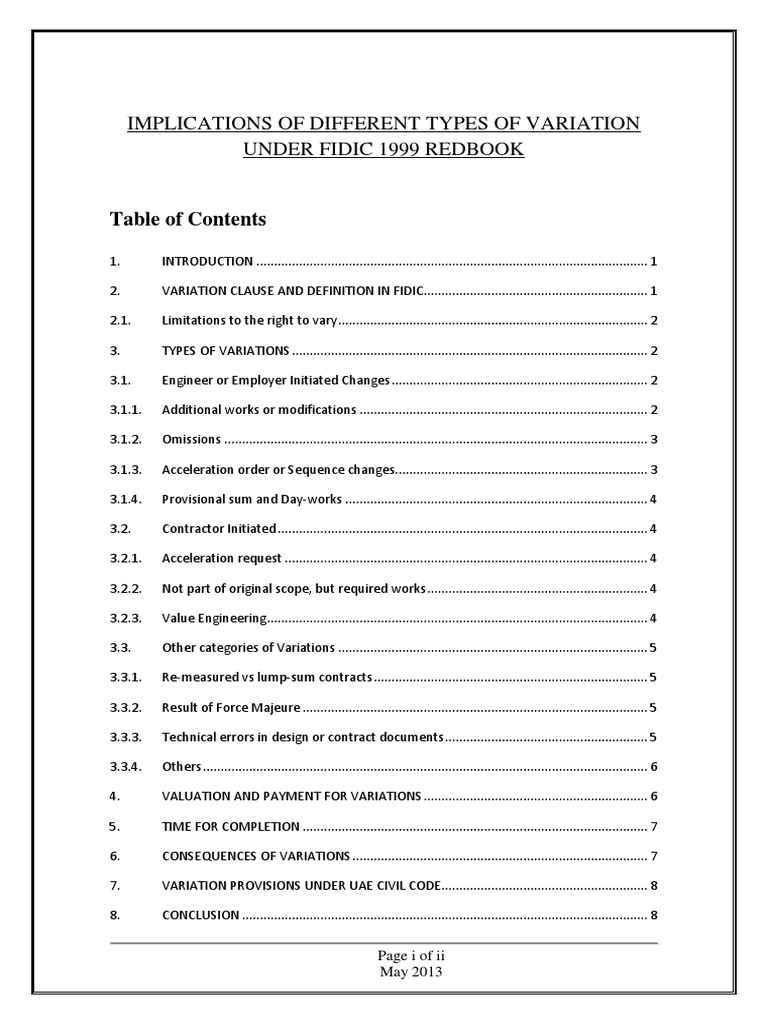 FIDIC 1999 Red Book Variation Types | PDF | Construction Management ...
