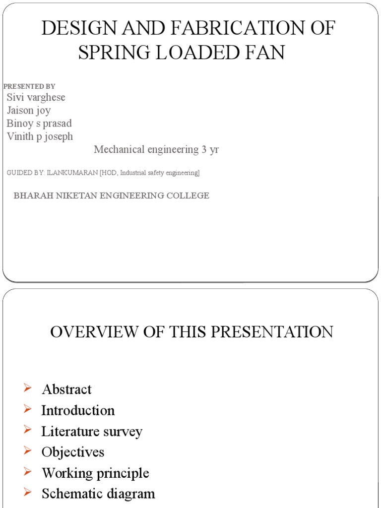 Design and Fabrication of Spring Loaded Fan | PDF | Machines | Gear