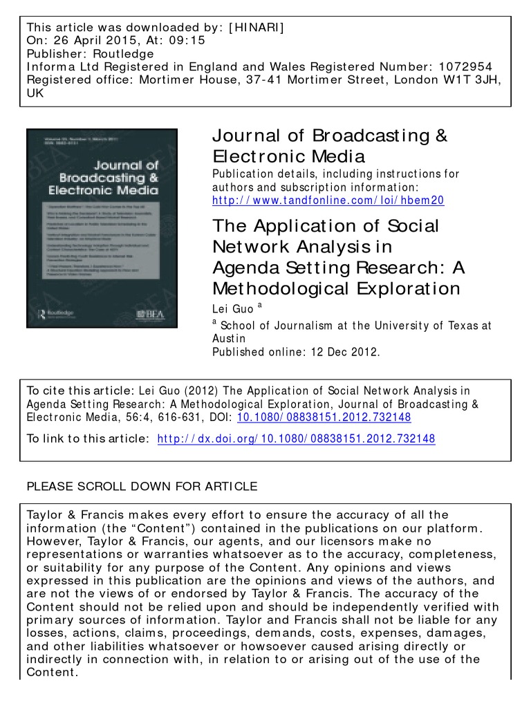 The Application of Social Network Analysis in Agenda Setting Research: A Methodological ...