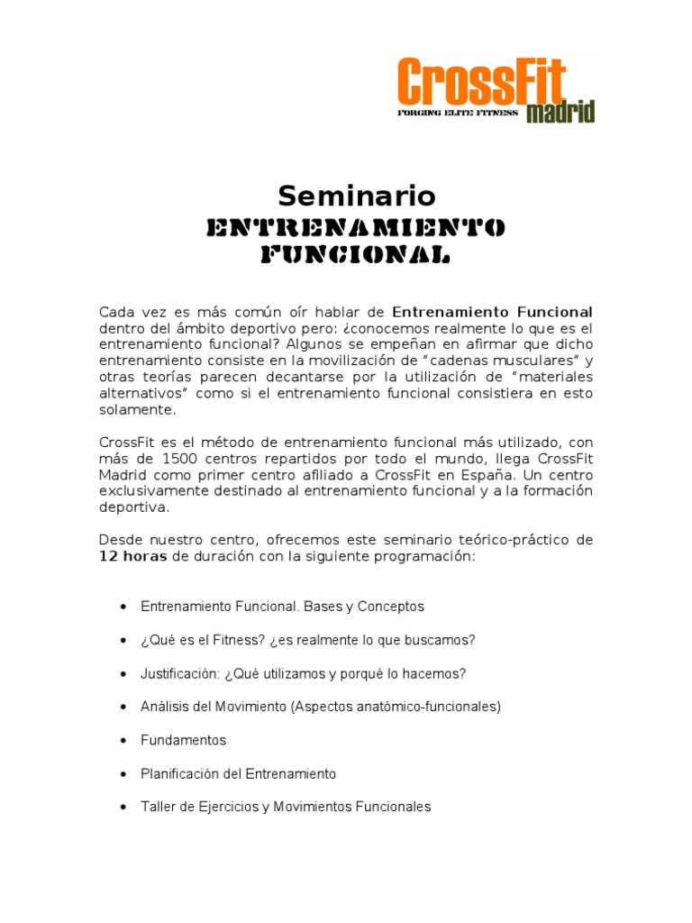 Programa Seminario Entrenamiento Funcional | PDF