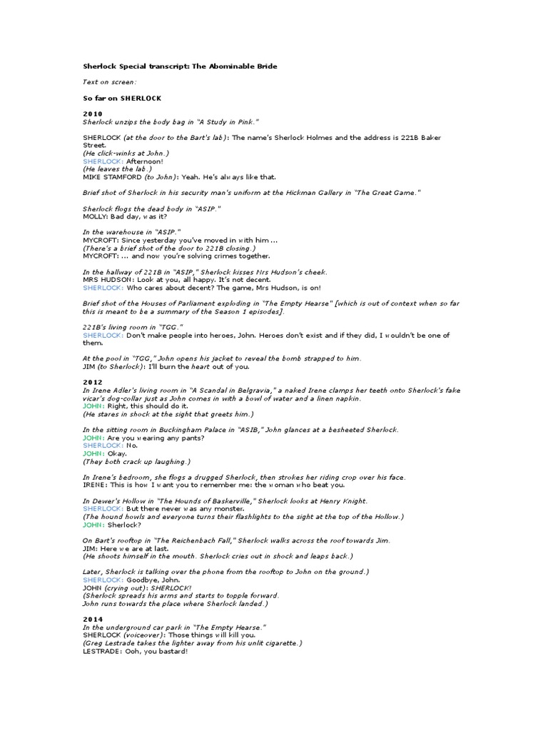 Sherlock Special Transcript | PDF | Minor Sherlock Holmes Characters | Sherlock Holmes