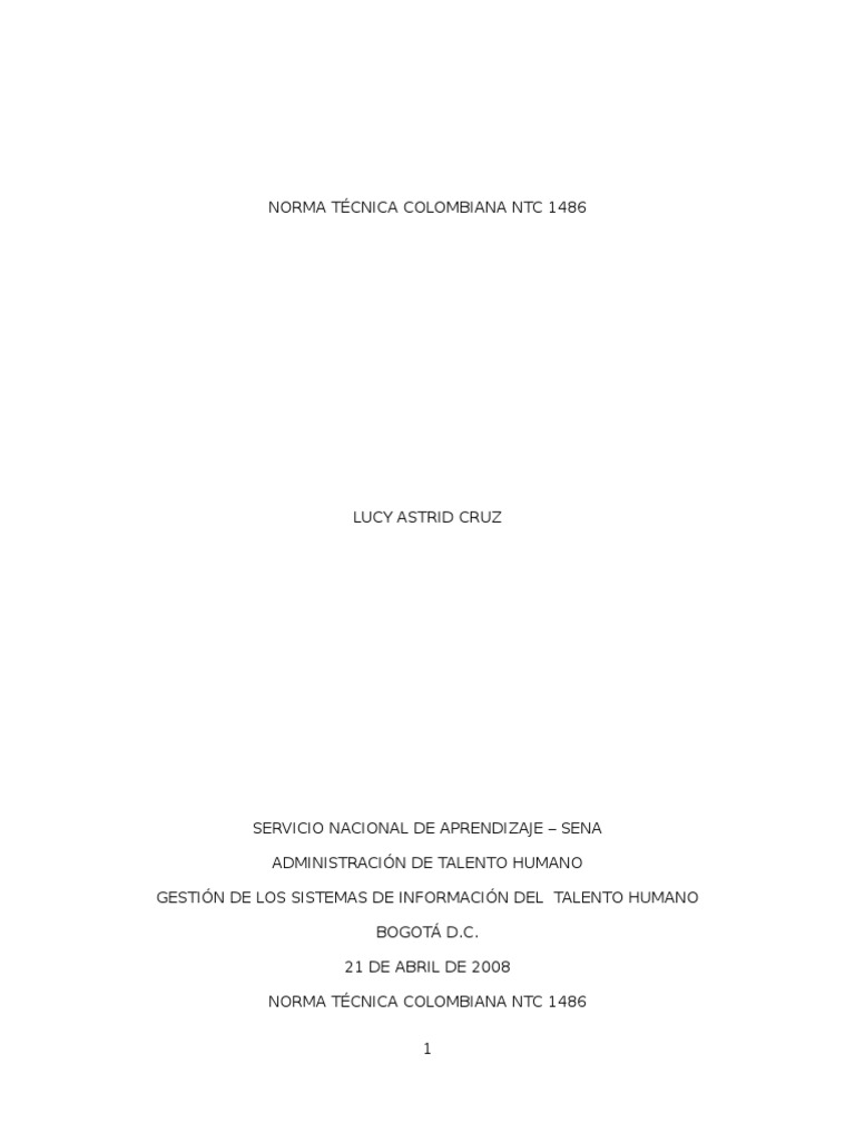 NORMA TÉCNICA COLOMBIANA NTC 1486 | Bibliografía | Sumario abstracto)