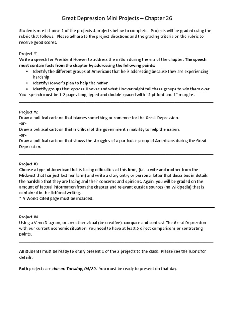 Great Depression Mini Projects | Download Free PDF | Rubric (Academic ...