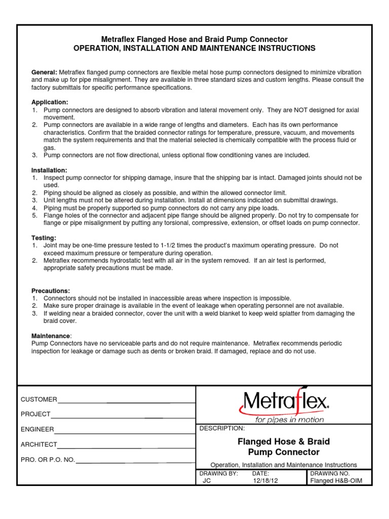 Metraflex Pump Connector Installation Guide | PDF | Pipe (Fluid ...