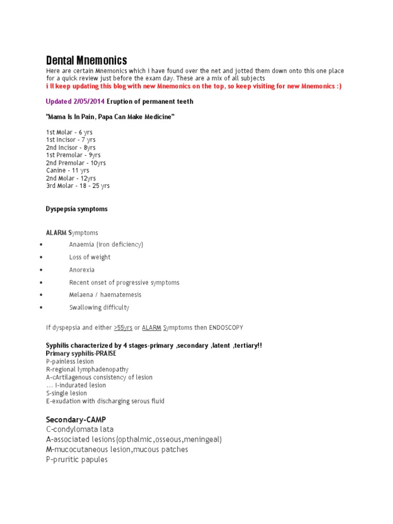 Dental Mnemonics Pdf Common Carotid Artery Streptococcus