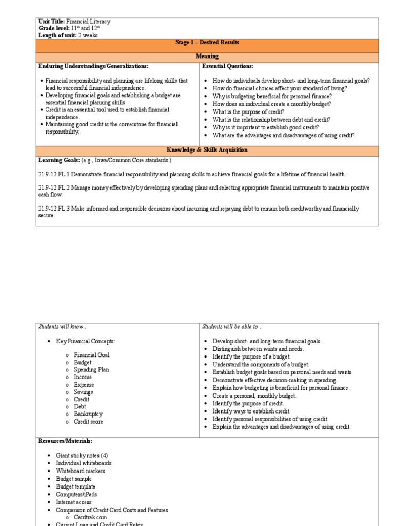 Sullivan - Unit Plan | PDF | Educational Assessment | Goal