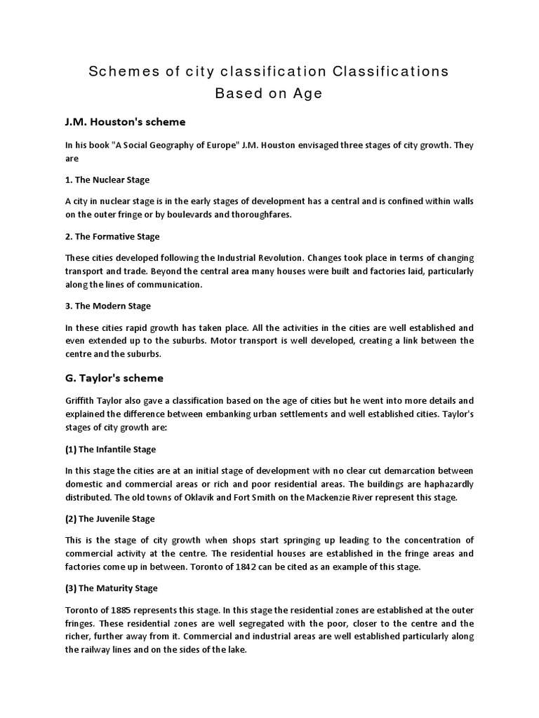 Schemes of City Classification Classifications Based On Age | PDF ...