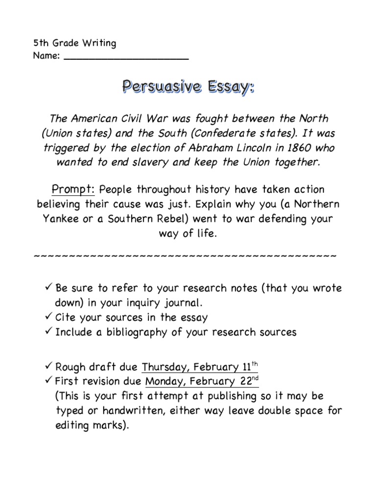 Civil War Essay Writing Prompt | PDF