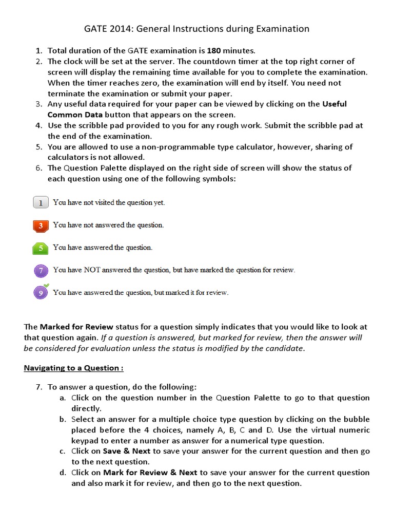 GATE 2014 Exam Instructions for Aerospace | PDF