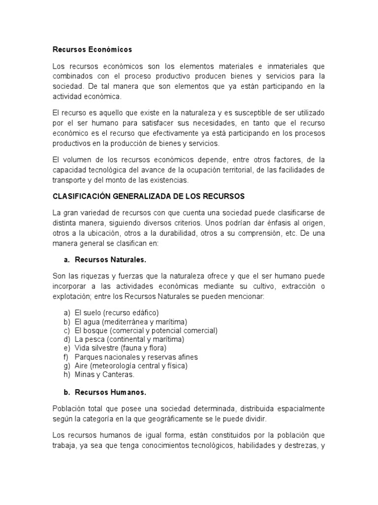 Clasificación de Recursos Económicos | PDF | Factores de producción ...