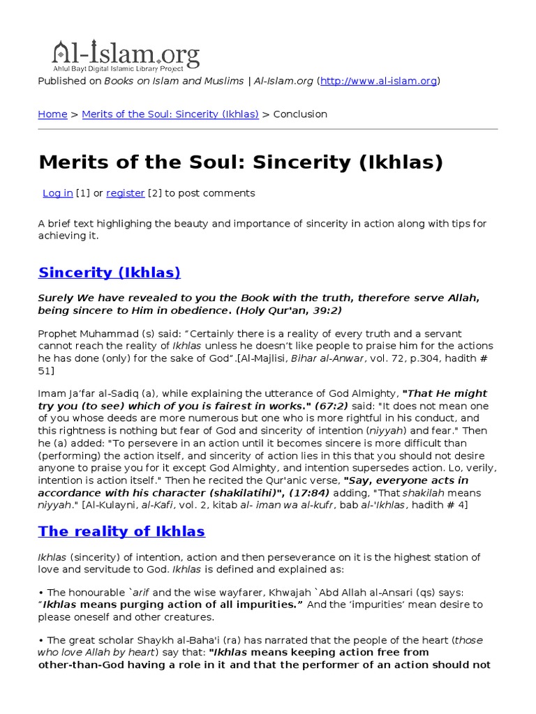 Importance of Sincerity (Ikhlas) in Actions and Worship | PDF | God In Islam | Allah