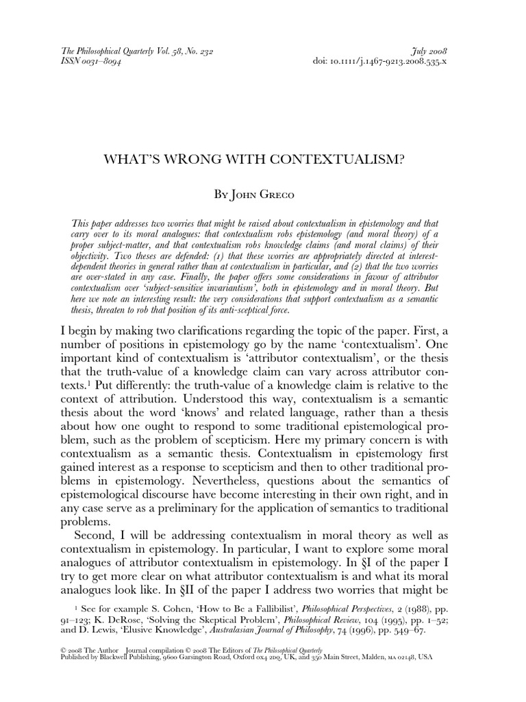 What Is Wrong With Contextualism | PDF | Proposition | Epistemology