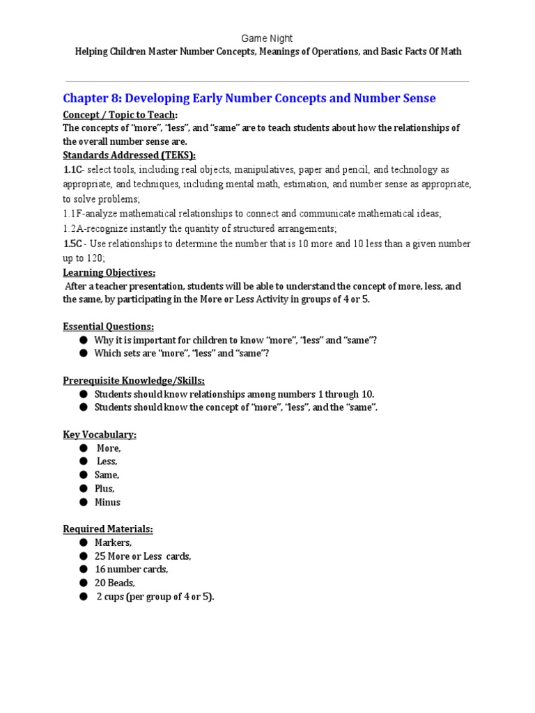 Early Number Concepts and Activities | PDF | Concept | Teaching Mathematics