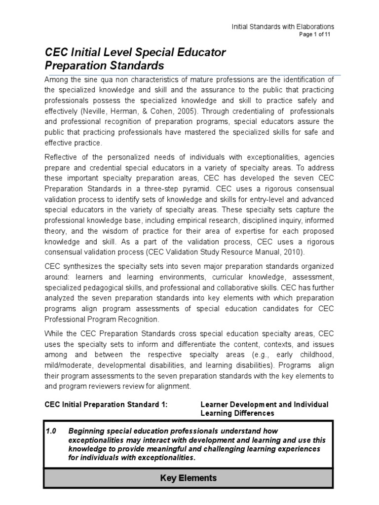 CEC Initial Preparation Standards Overview | PDF | Curriculum ...