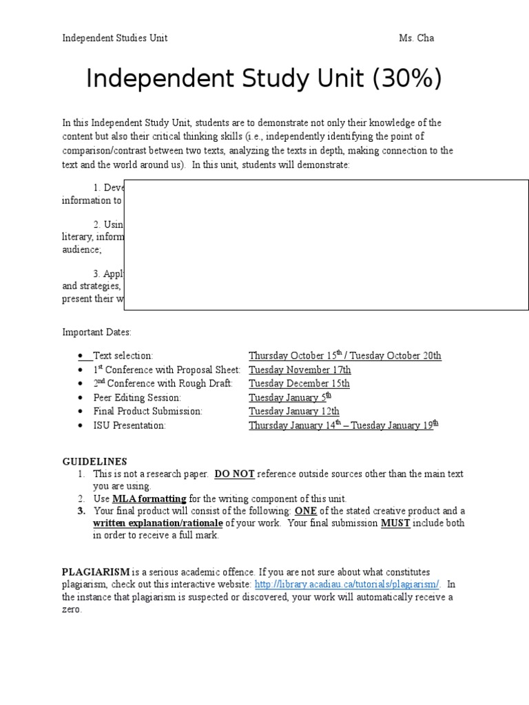 Independent Study Unit (30%) | PDF | Essays | Editing