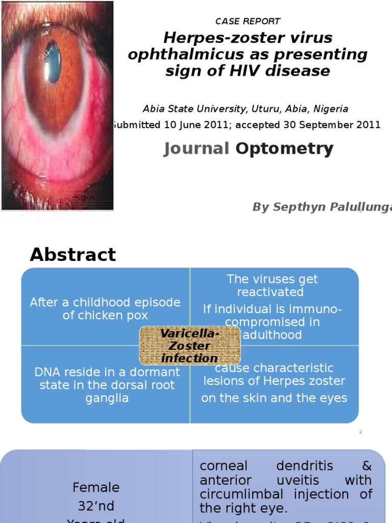Herpes-zoster Virus Ophthalmicus as Presenting Sign of HIV | Herpes ...