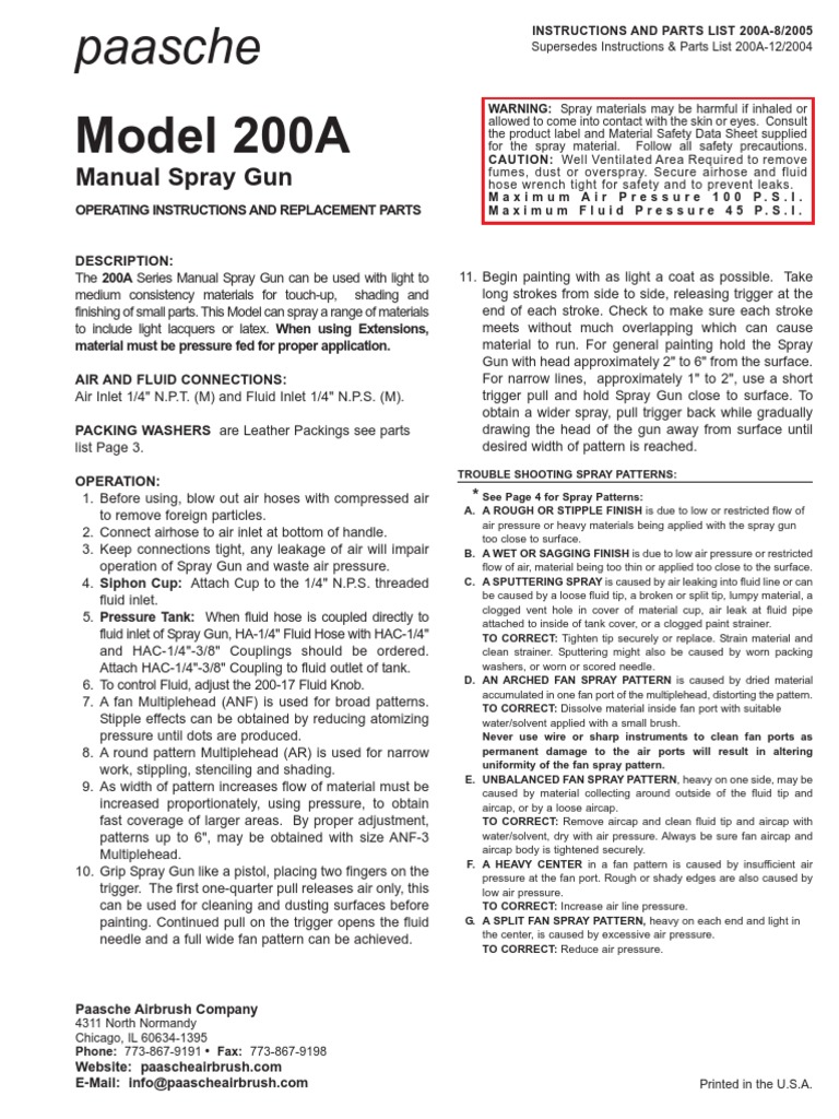 200A Manual Spray Gun | PDF | Paint | Mechanical Fan