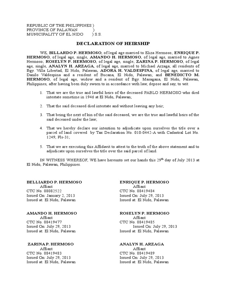 Declaration of Heirship | PDF | Civil Law (Common Law) | Social ... Declaration of Heirship | PDF | Civil Law (Common Law) | Social ...