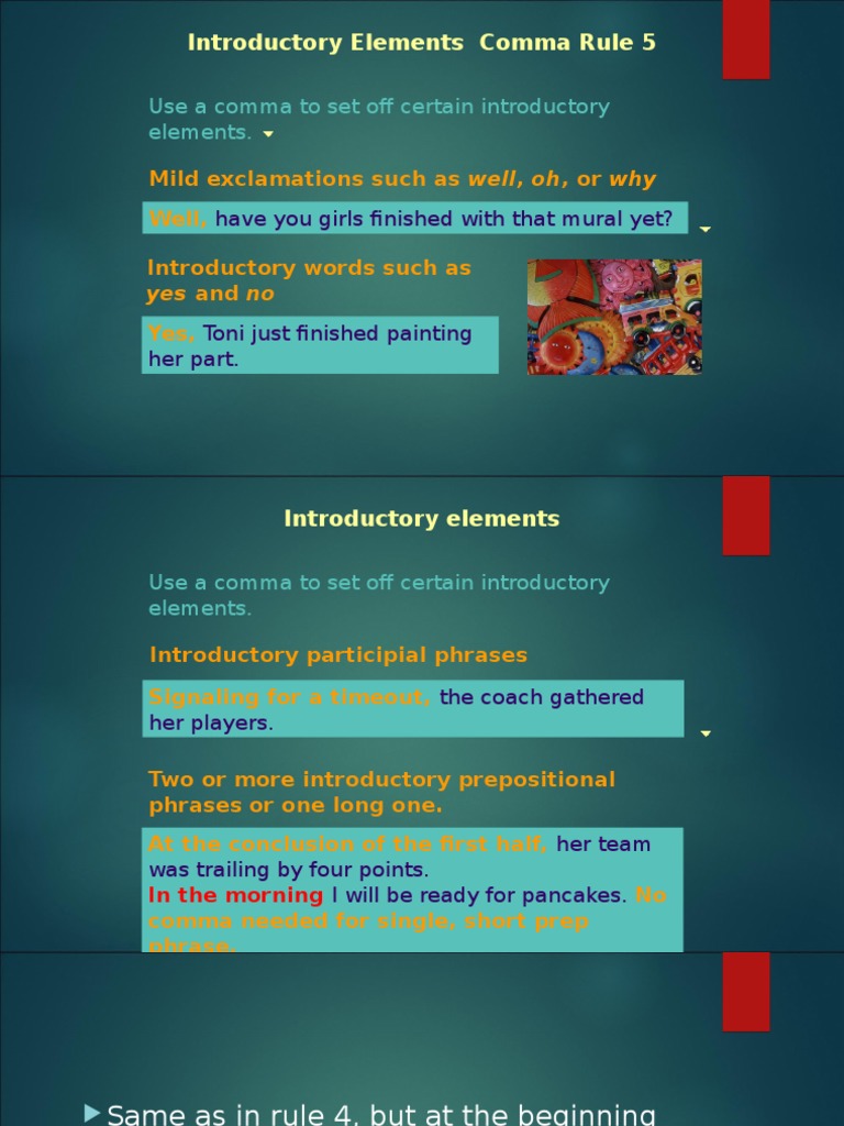 Commas and Introductory Elements | PDF | Sentence (Linguistics) | Comma