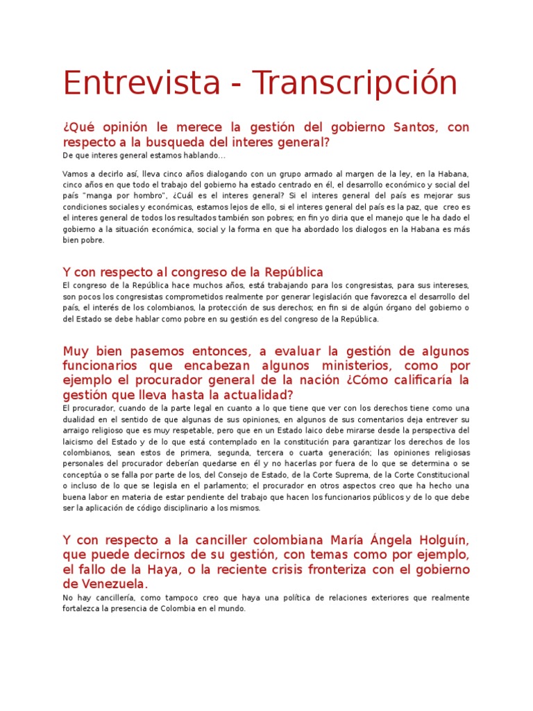 Transcripción de La Entrevista | PDF | Interés público | Colombia