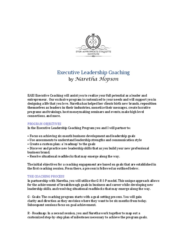 Executive Leadership Coaching Program | PDF | Brainstorming | Leadership
