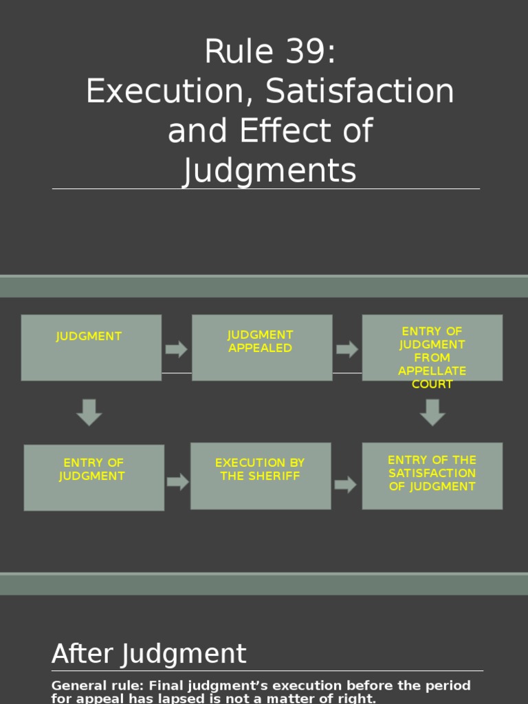 Rule 39: Execution, Satisfaction and Effect of Judgments | PDF ...