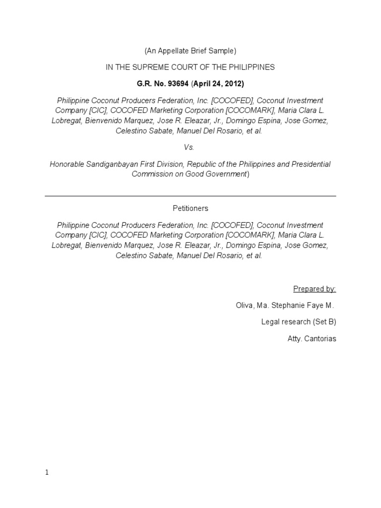 An Appellate Brief Sample | Corazon Aquino | Lawsuit