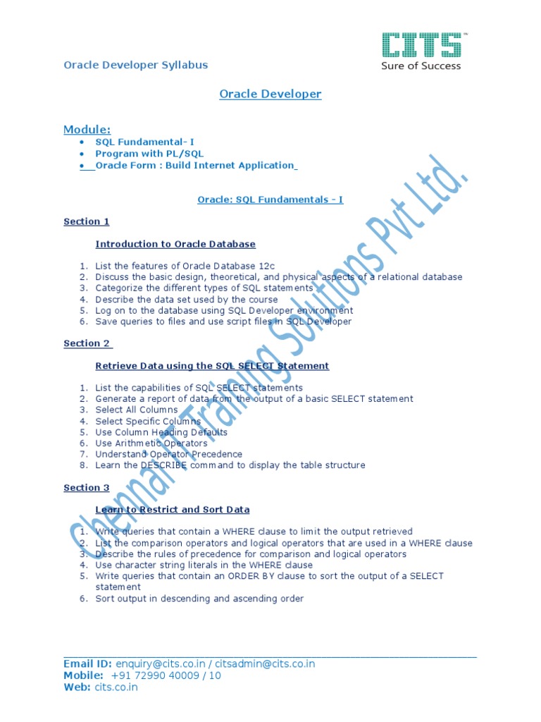 Oracle Developer Syllabus | PDF | Pl/Sql | Subroutine