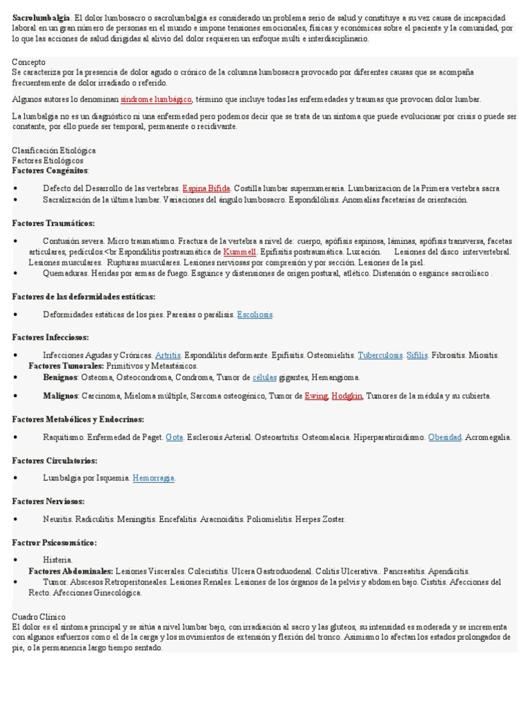 Clasificación y manejo de sacrolumbalgia | PDF | Dolor lumbar | Dolor