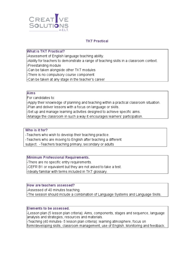 TKT Practical FAQ | PDF | Lesson Plan | Teachers