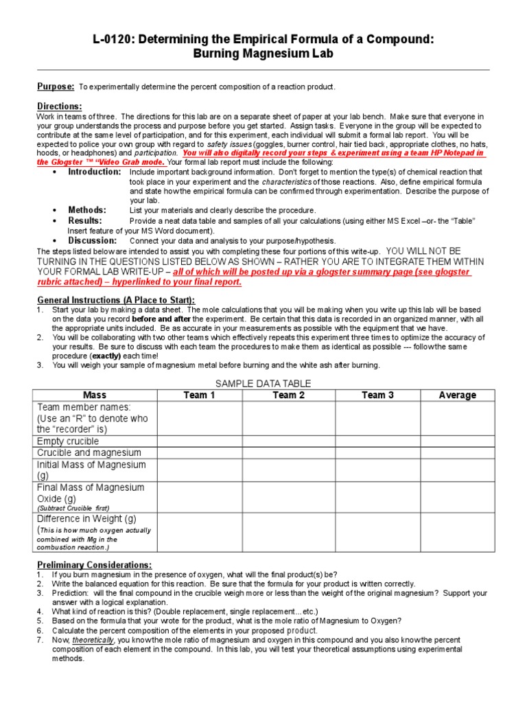 Burning Magnesium Lab | PDF | Magnesium | Mole (Unit)