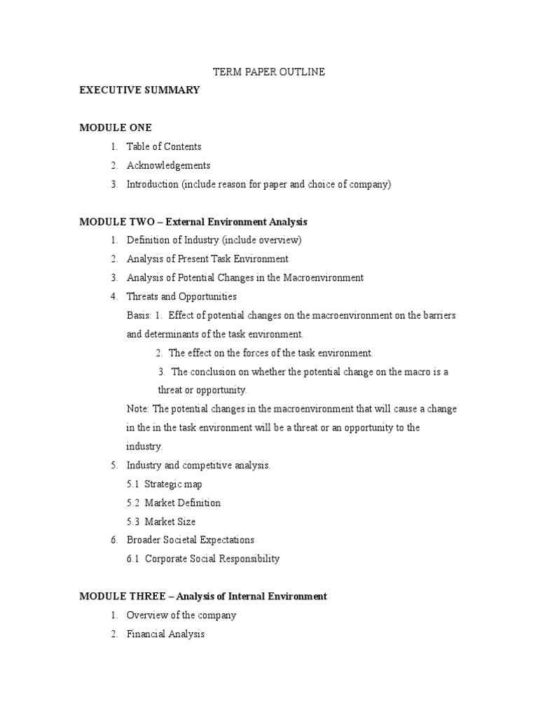 Strama Term Paper Outline 1 | Strategic Planning | Strategic Management
