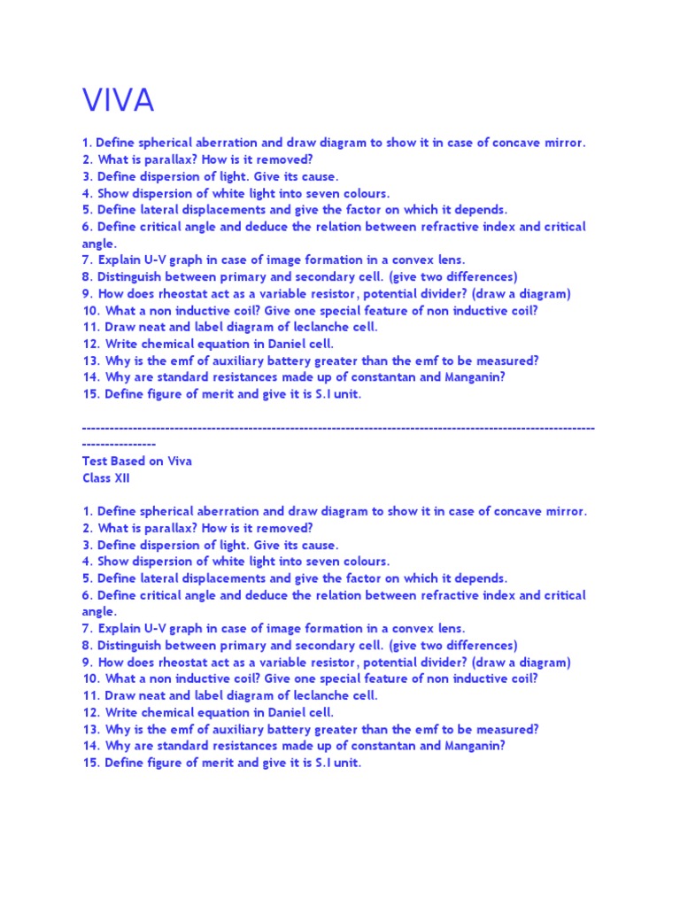 Viva Class XII Physics Practical | PDF