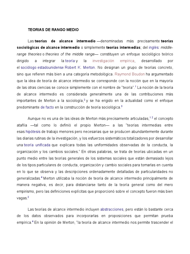 Teorias de Rango Medio | PDF | Teoría | Sociología