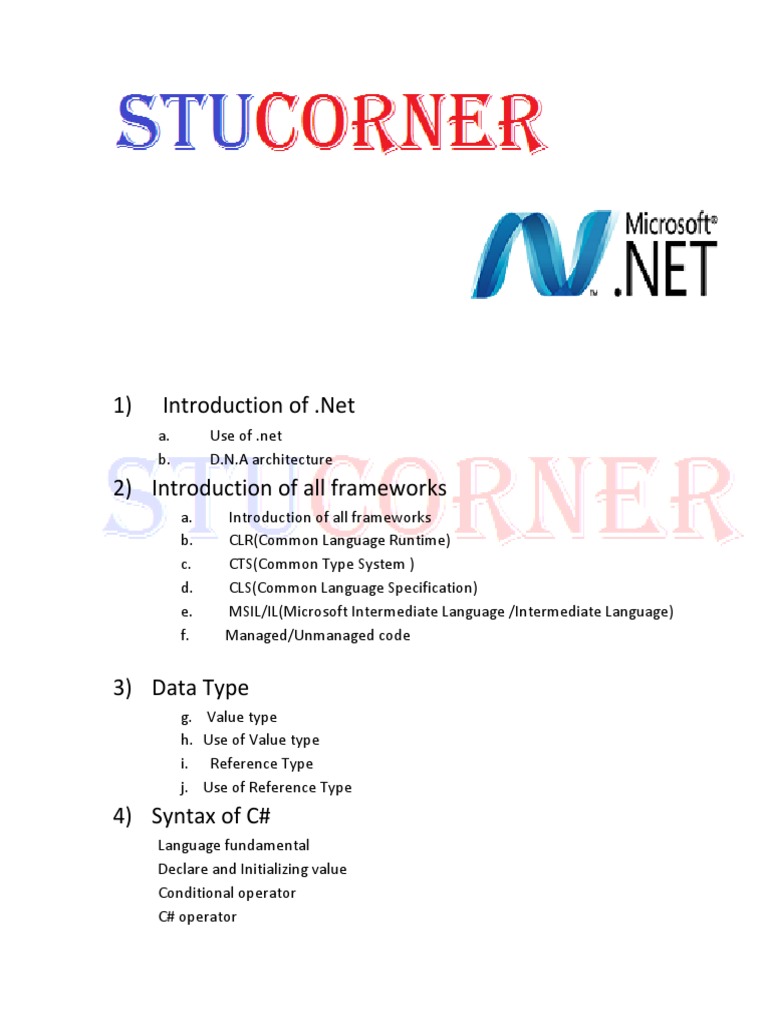 Stucorner - Dot Net Training Institute and Best .Net Training Center in Delhi | PDF | Language ...