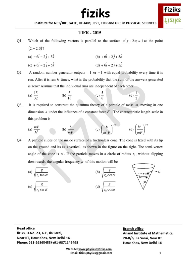 TIFR 2015 Physics Question Paper | PDF | Refractive Index | Atomic Nucleus