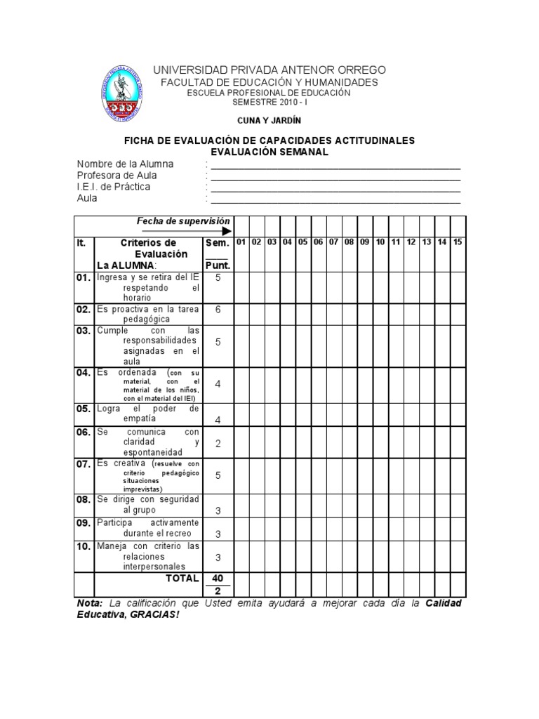 Evaluacion Actitudinal | PDF