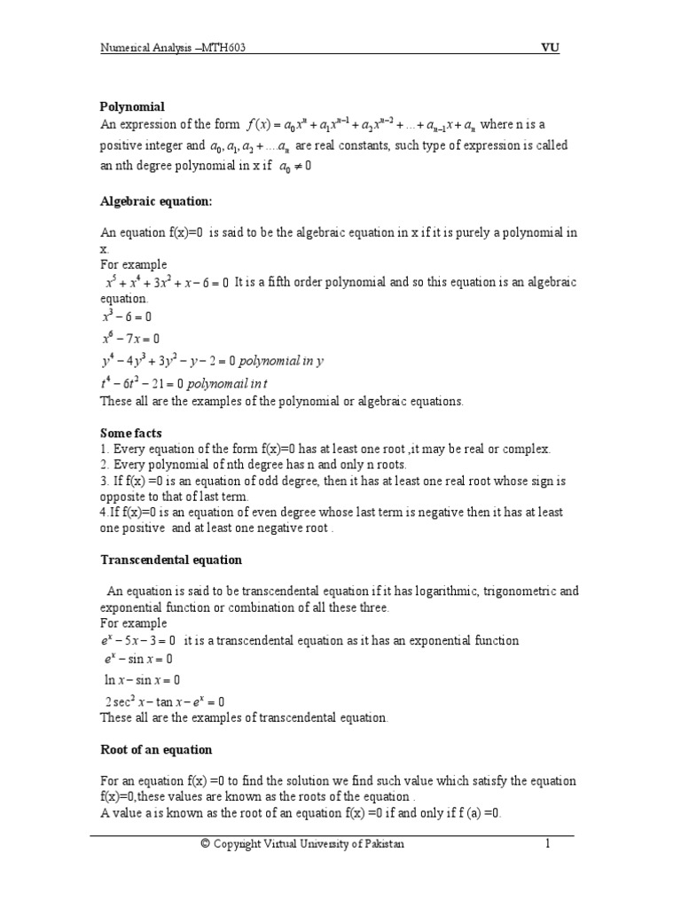 Numerical Analysis - MTH603 Handouts Lecture 3 | PDF | Polynomial | Zero Of A Function