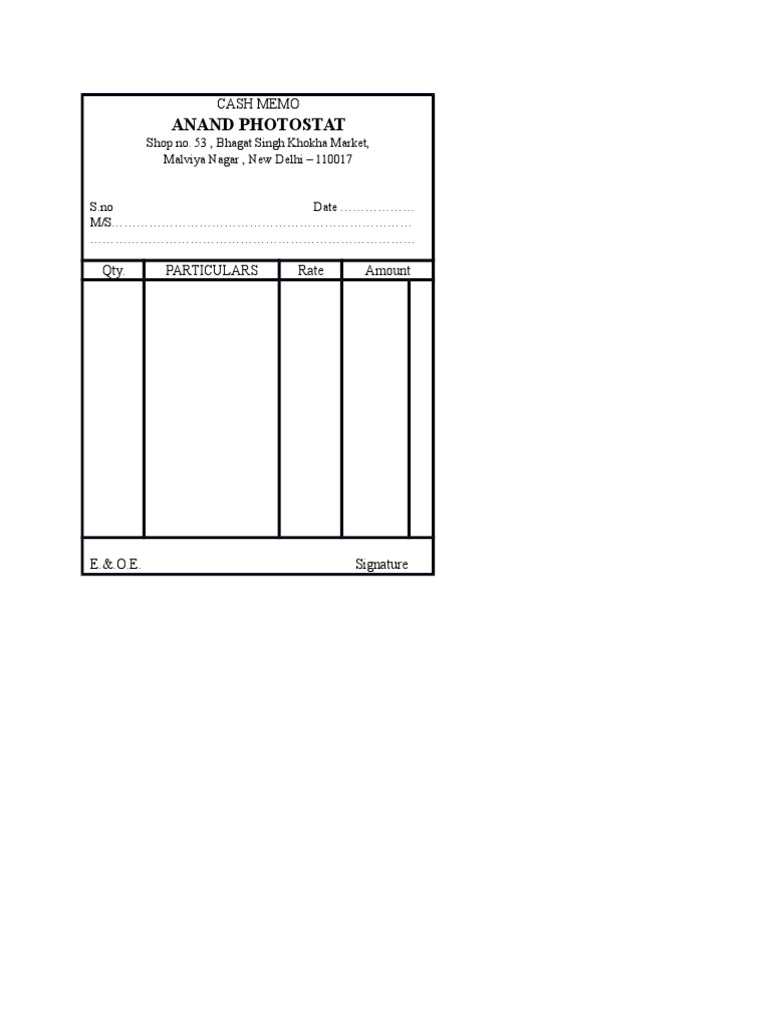 Cash Memo for Anand Photostat Services | PDF | Business