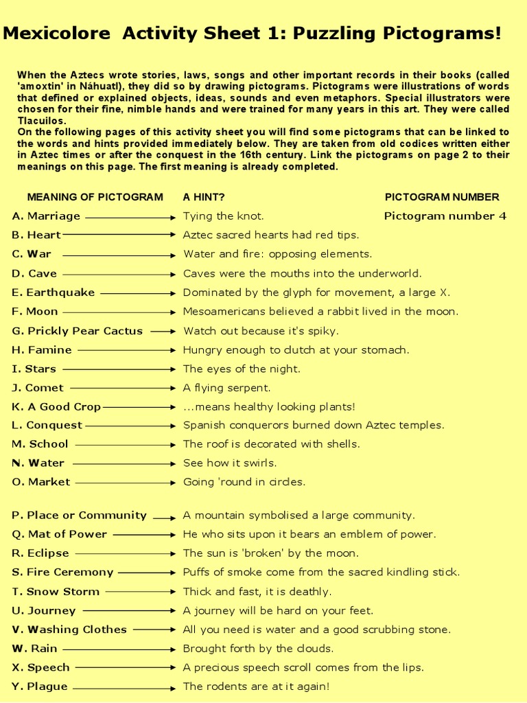 Aztec Pictogram Activity Sheet | PDF