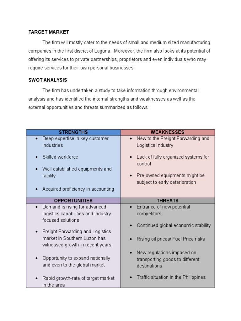 SWOT PLAN | Swot Analysis | Logistics