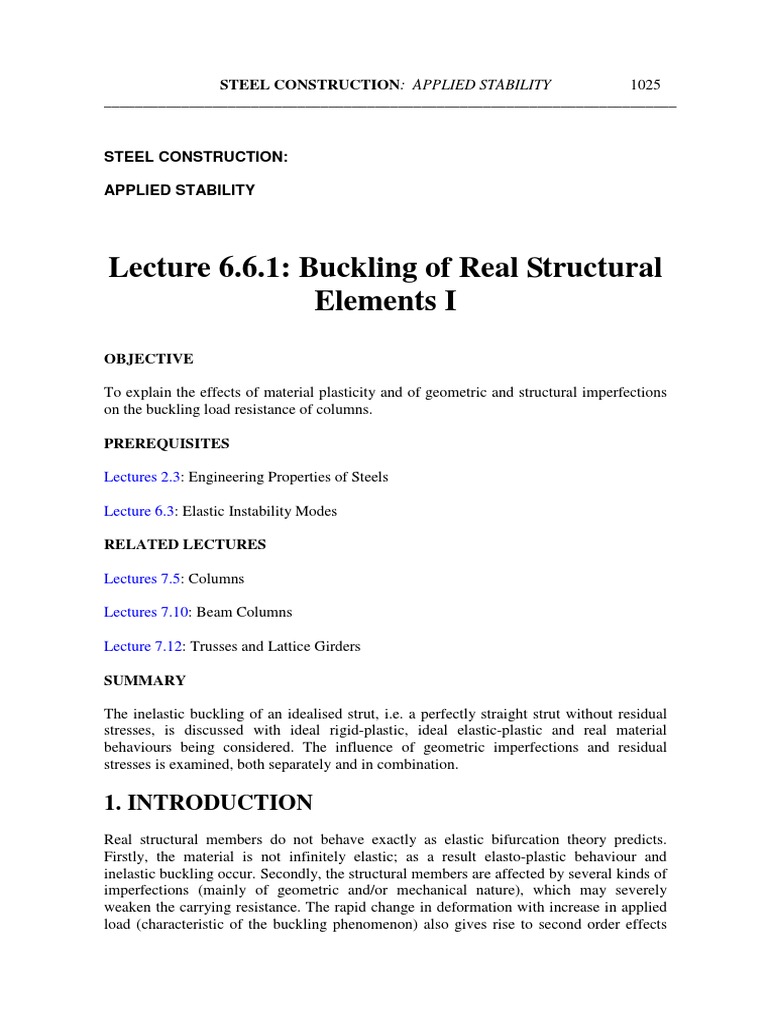 Buckling of Real Structural Elements I | PDF | Buckling | Deformation ...