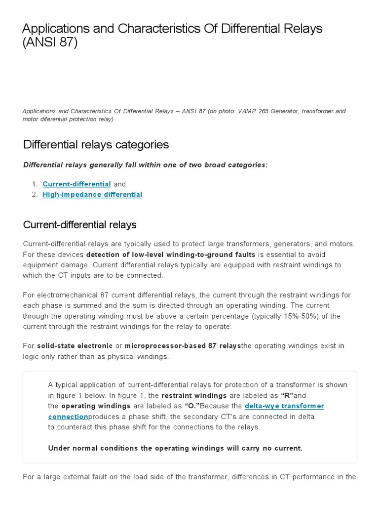 Applications and Characteristics of Differential Relays (ANSI 87) - EEP ...