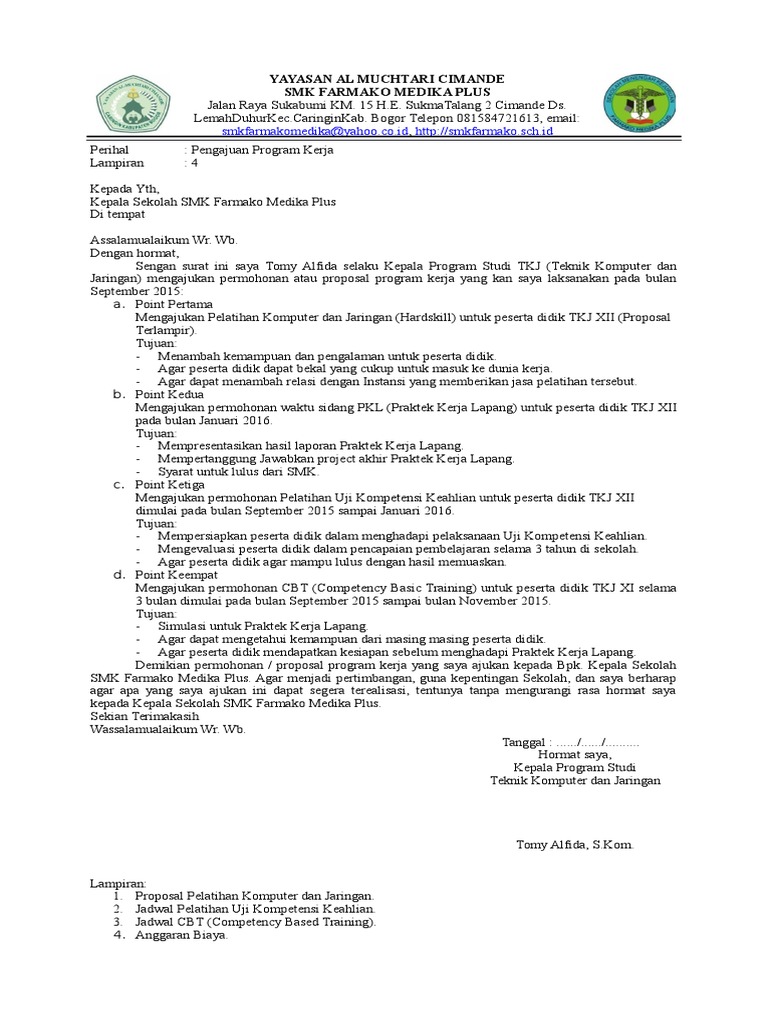 Contoh Surat Pengajuan Program Kerja | PDF