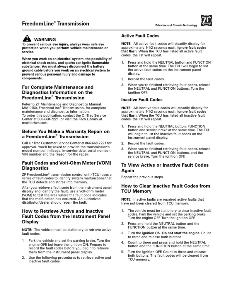 ZF Meritor Fault Codes | PDF | Transmission (Mechanics) | Clutch