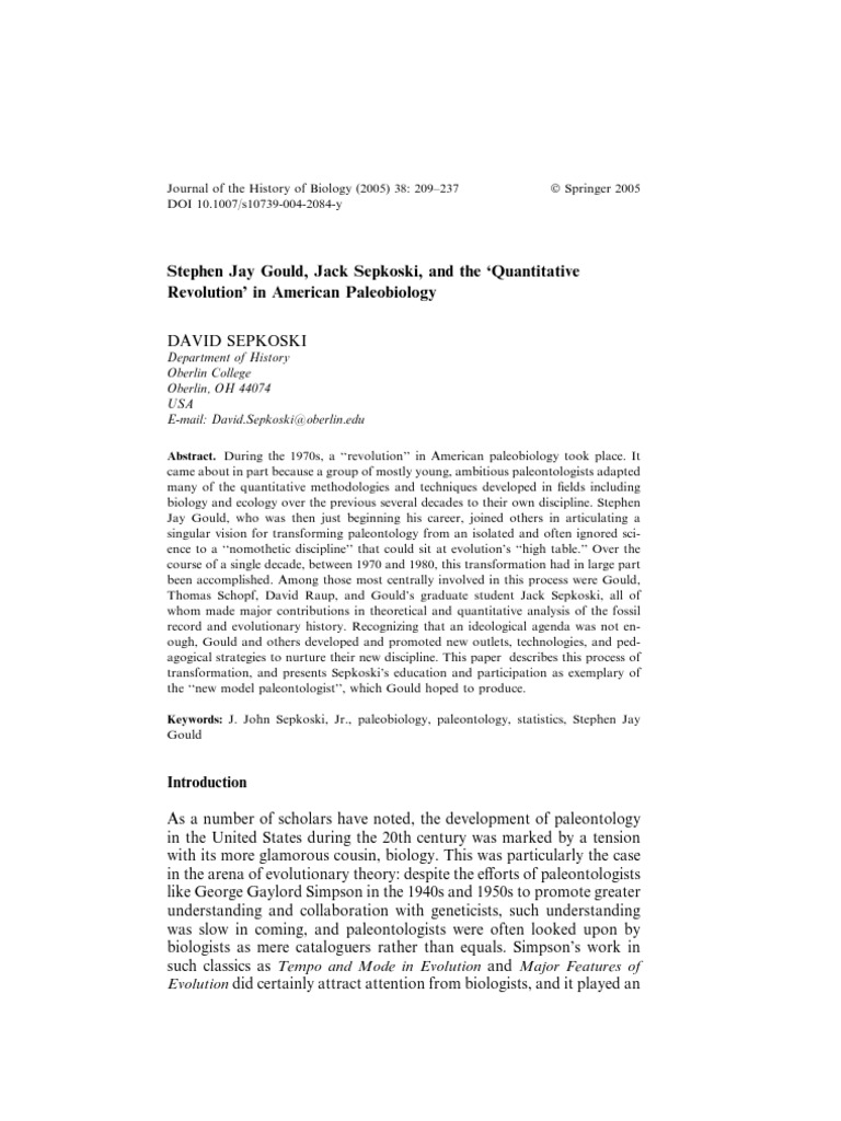 Stephen Jay Gould, Jack Sepkoski, and The Quantitative Revolution' in ...