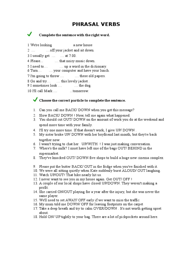 Phrasal Verbs Exercises with Answers | PDF
