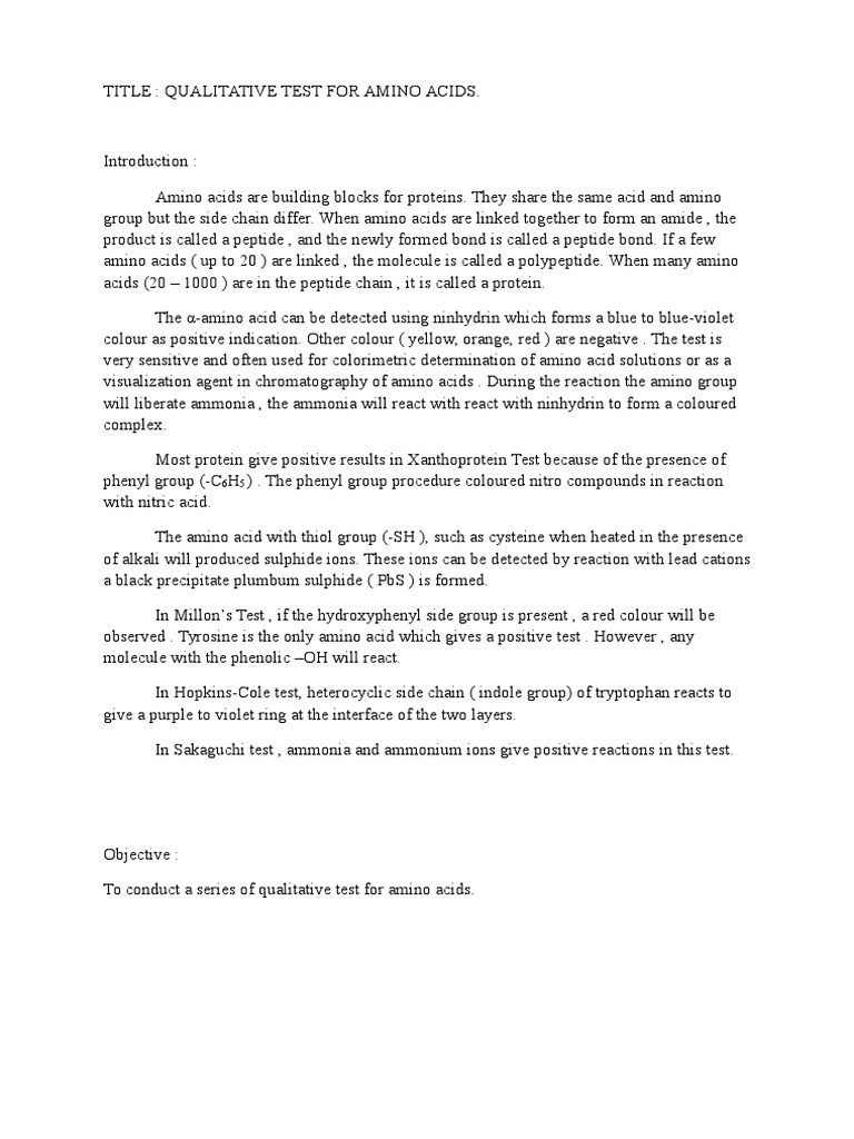 Quality Test For Amino Acid | PDF | Cysteine | Amino Acid