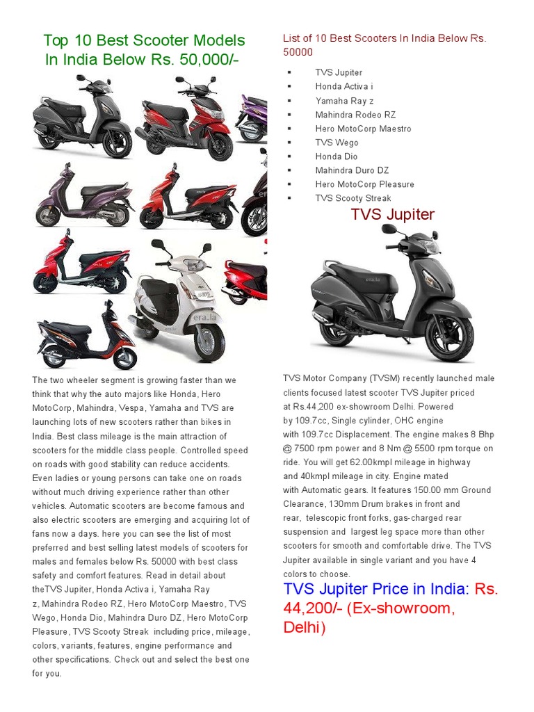 Top 10 Best Scooter Models in India Below Rs. 50,000: Detailed ...